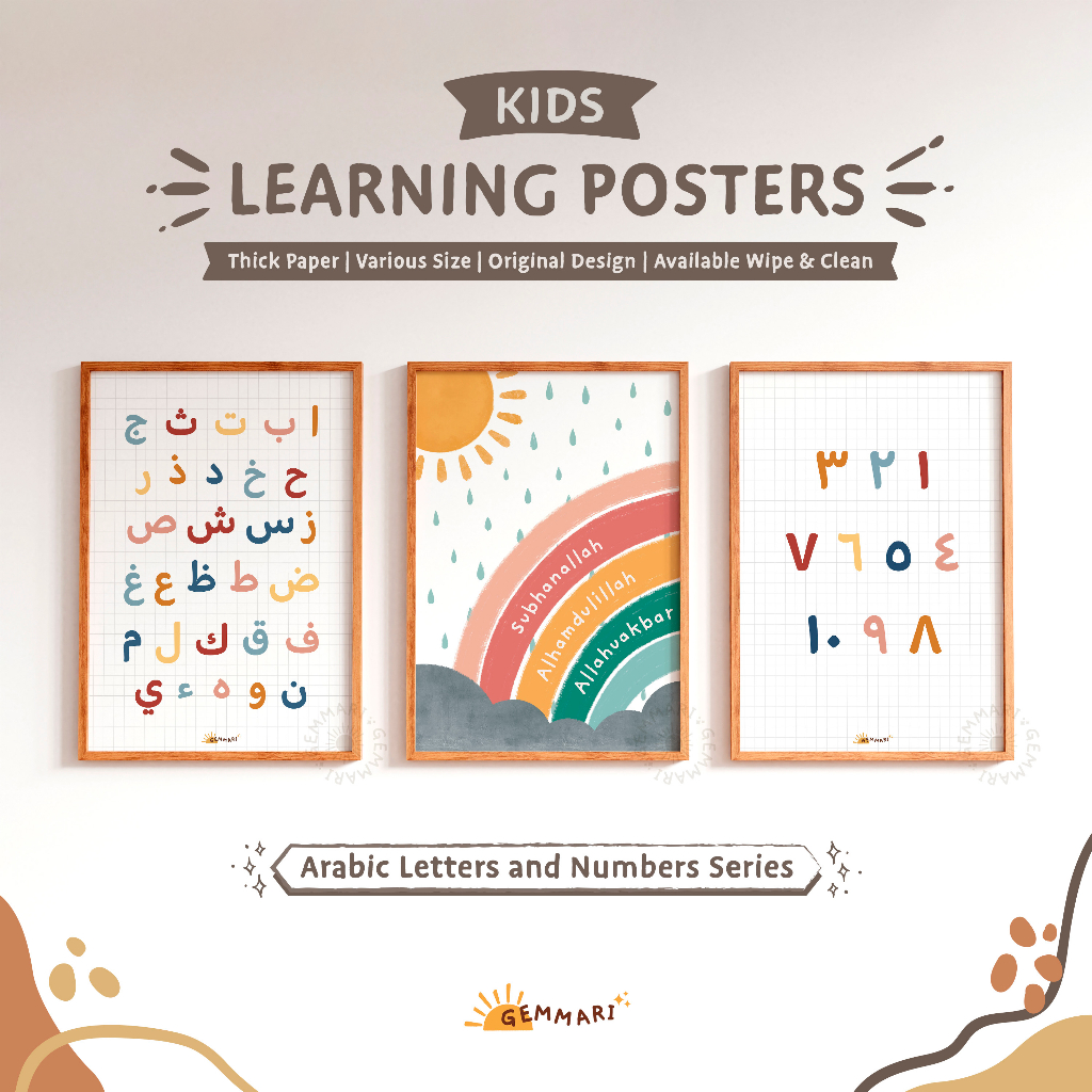 Jual GEMMARI | Poster Edukasi Anak Estetik - ARABIC LETTERS AND NUMBERS ...