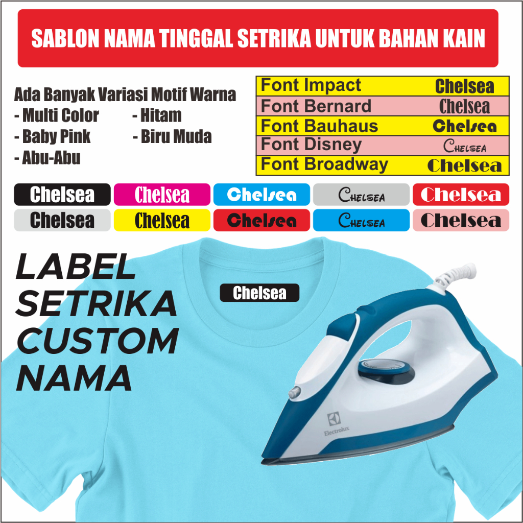 Jual BA139 Sticker Nama Label Printing Kain / kaos Sablon Setrika Isi ...