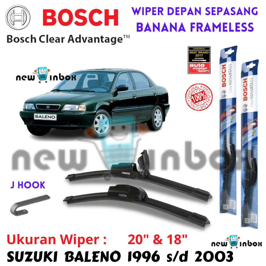 Jual Wiper Depan Mobil SUZUKI BALENO 1996-2003 Sepasang Frameless BOSCH CLEAR ADVANTAGE 20" & 18 ...