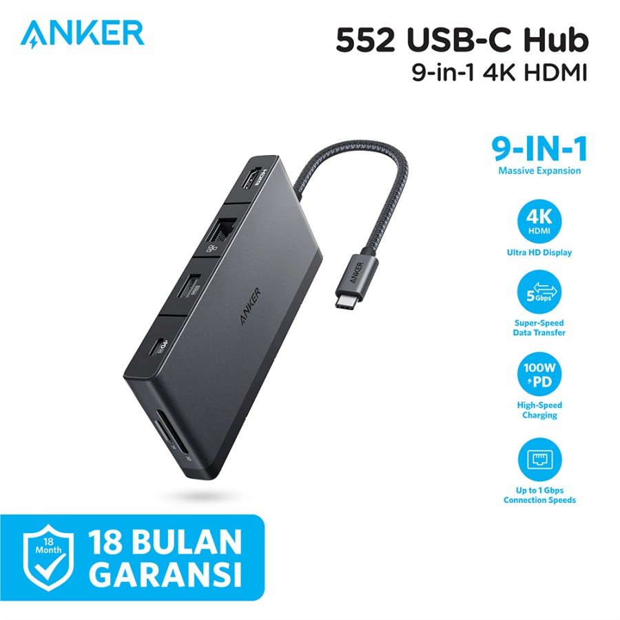 Jual Anker 552 USB-C Hub (9-in-1), 4K HDMI) - A8373 | Shopee Indonesia