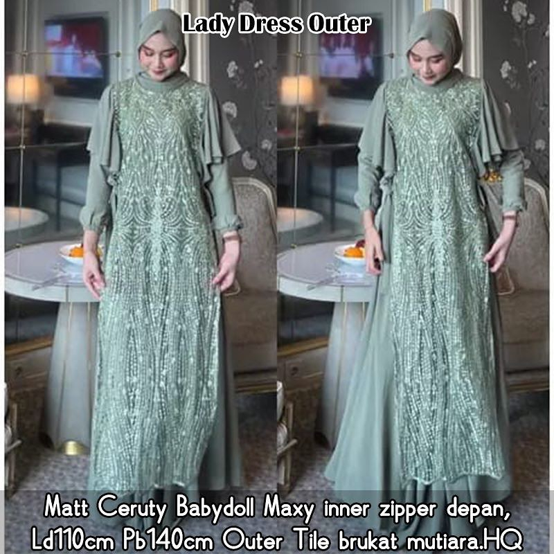 Jual Dress Kondangan Brukat Warna Hijau Sage Lady By Ghina Gamis Ceruty ...
