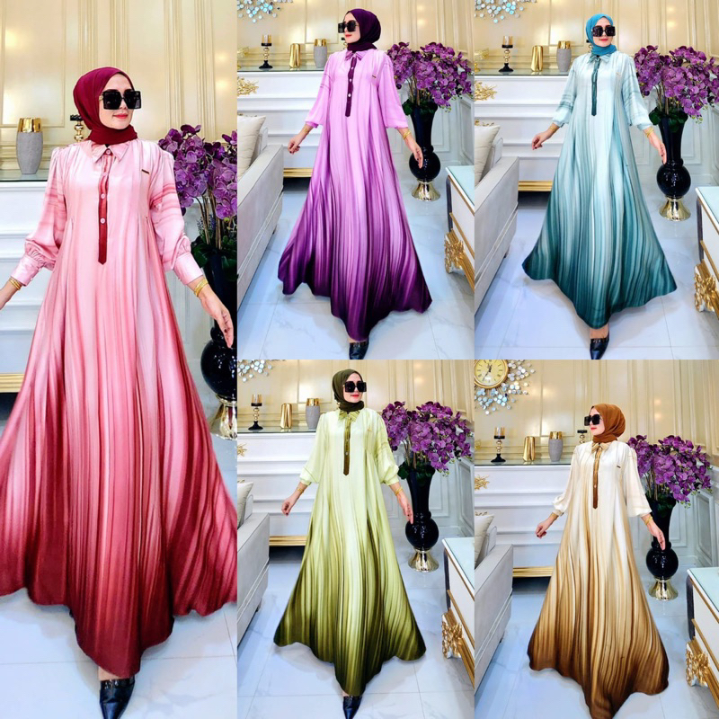 Jual Qisya dress//Gamis armany gradasi//Gamis premium brand | Shopee ...