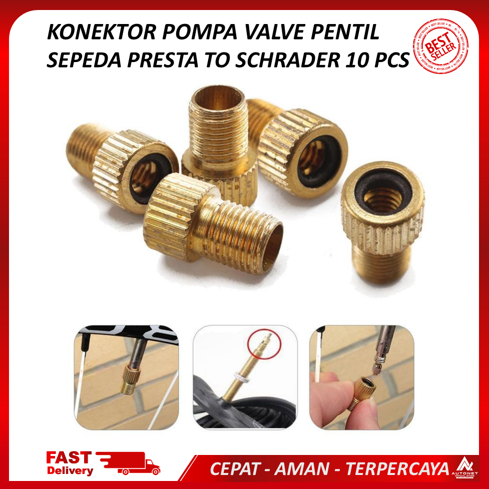 Jual Konektor Pompa Valve Pentil Ban Sepeda Presta to Schrader 10 Pcs ...