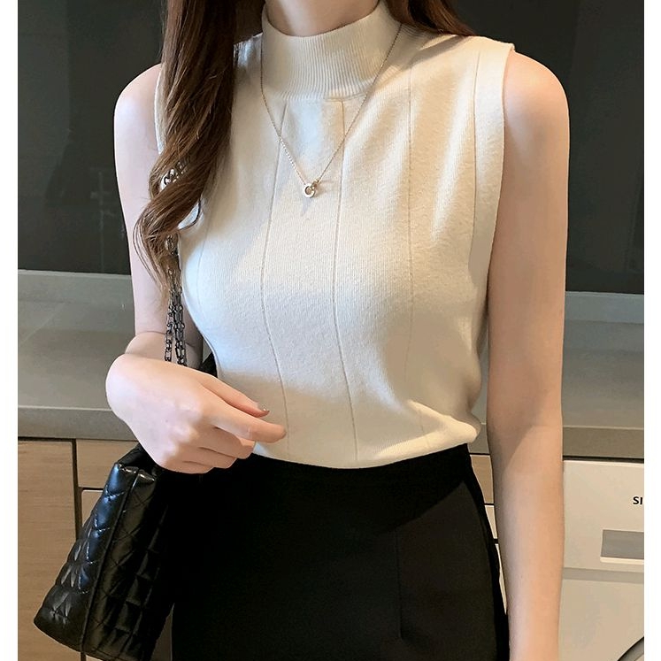 Jual Korean Knit Inner Top / Turtle Neck Tanktop tanpa lengan | Shopee ...