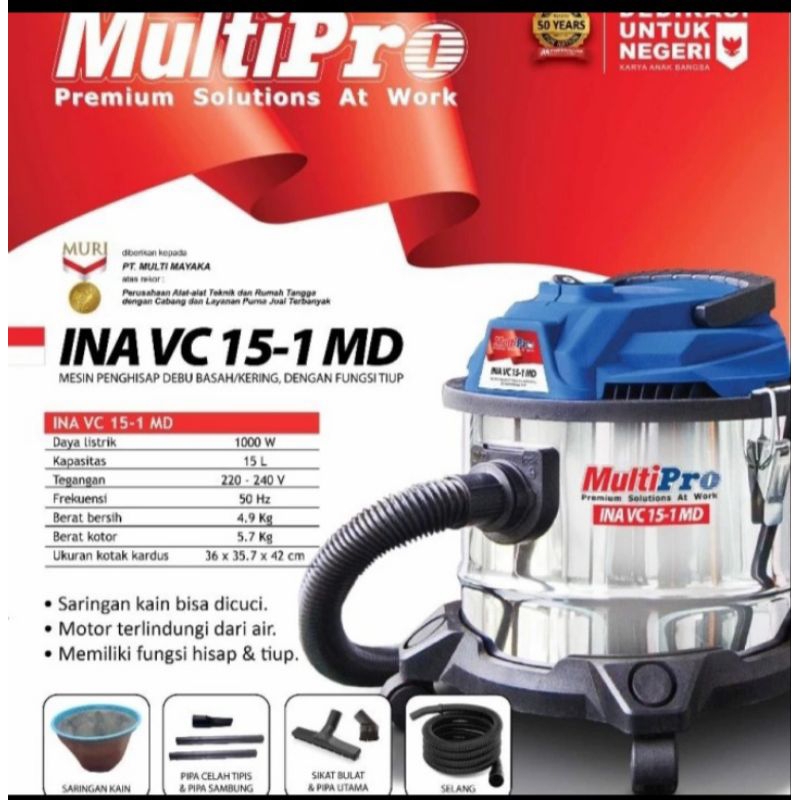 Jual Vacuum cleaner MULTIPRO 15 liter wet/dry penyedot debu basah kering | Shopee Indonesia