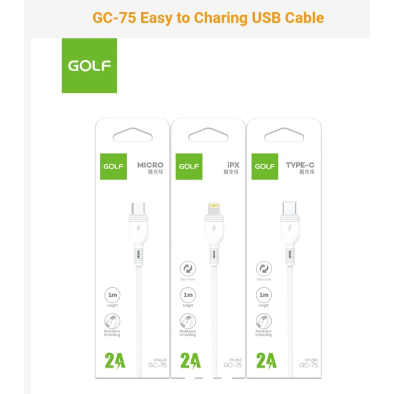 Jual KABEL DATA GOLF GC 75/GOLF USB Micro Data Cable GC-75M 2A Fast ...