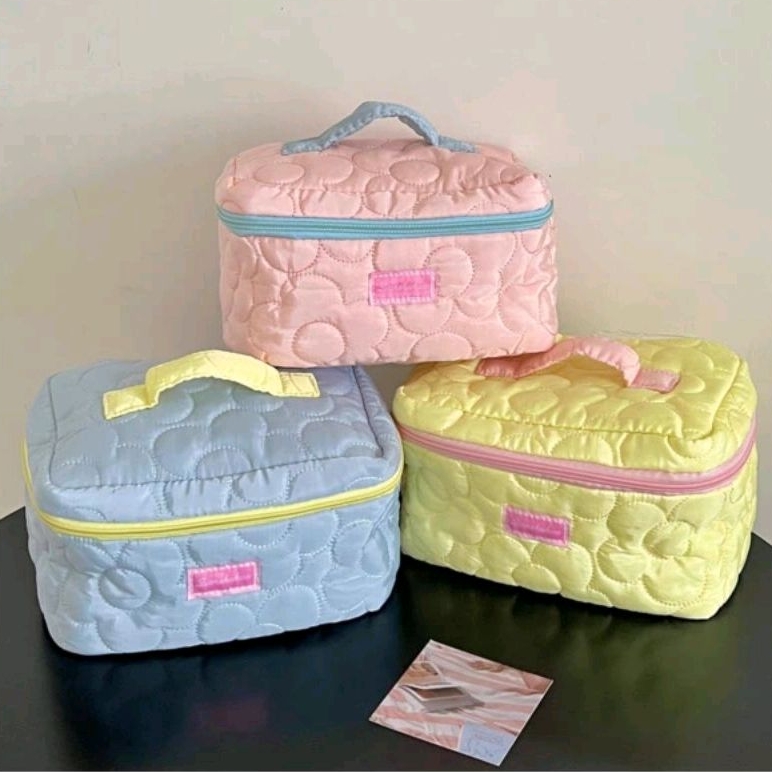 Jual READY PUFFY POUCH WARNA PASTEL MOTIF BUNGA POUCH KOSMETIK TAS MAKE ...