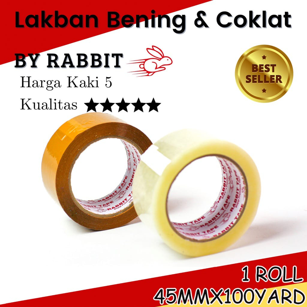 Jual RABBIT TAPE lakban Bening lakban Coklat 45 mm x 100 Yard plakban ...