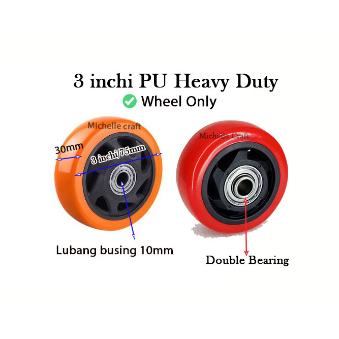 Jual Roda 3 inchi PU Wheel Only+Doubel bearing Heavy Duty/WO/Tebal /pcs ...