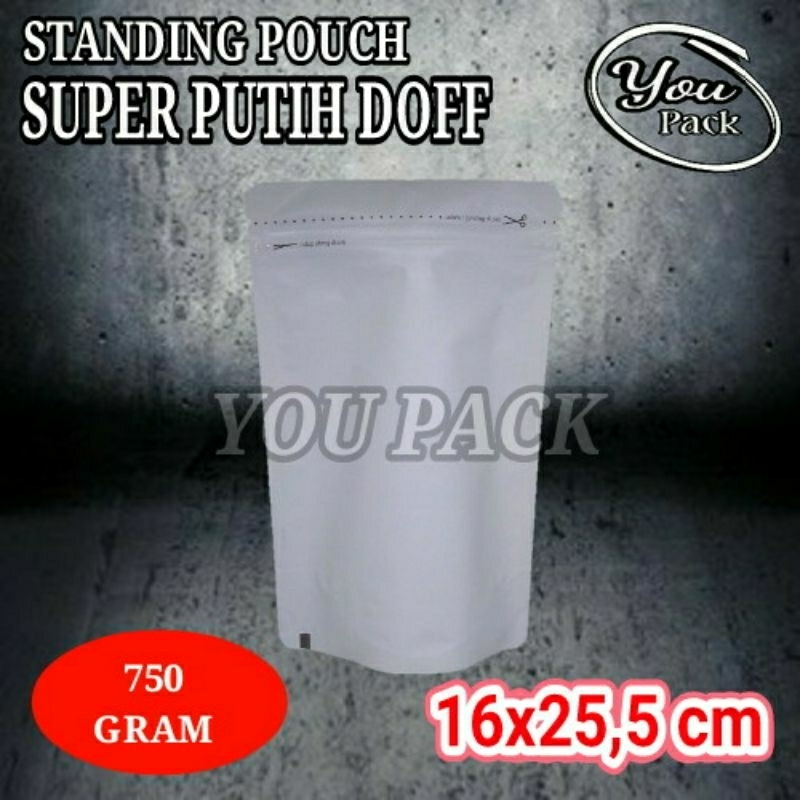 Jual STANDING POUCH SUPER PUTIH DOFF 750 GRAM ZIPPER KEMASAN KOPI-BUBUK ...