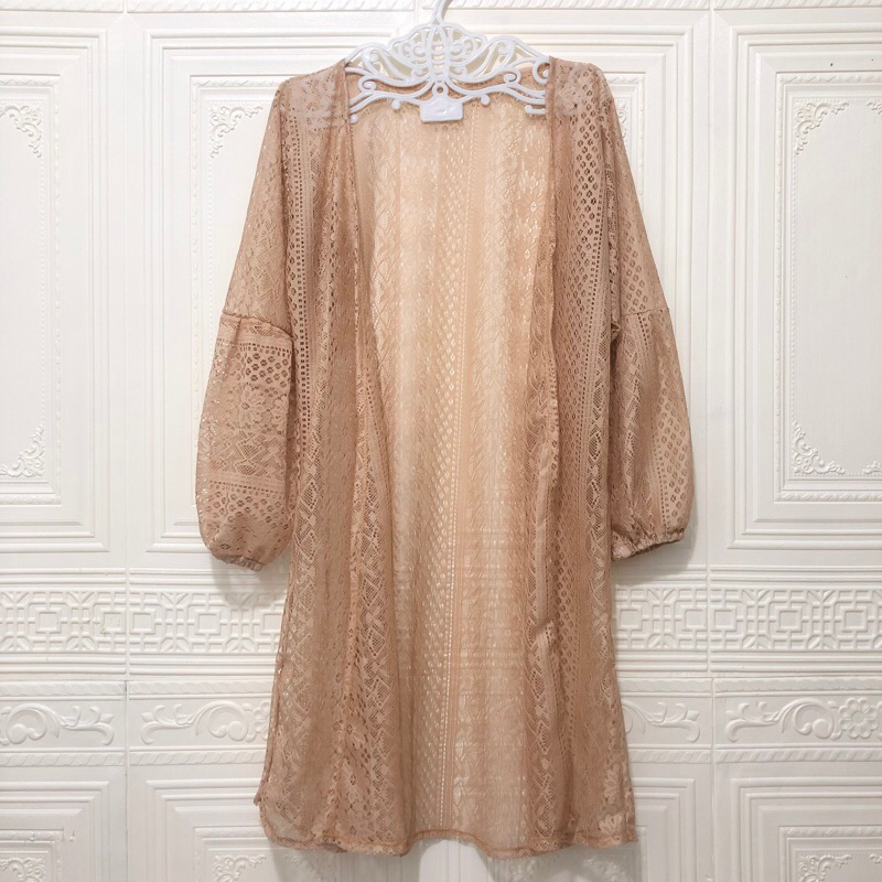 Jual Outerwear Long cardigan brukat / outer brukat panjang lengan balon ...