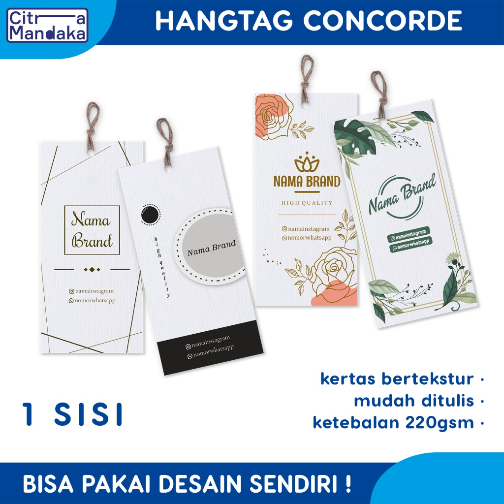 Jual Hang Tag Custom 1 Sisi Concorde 220 gr | Tag Label Baju 2 Sisi ...