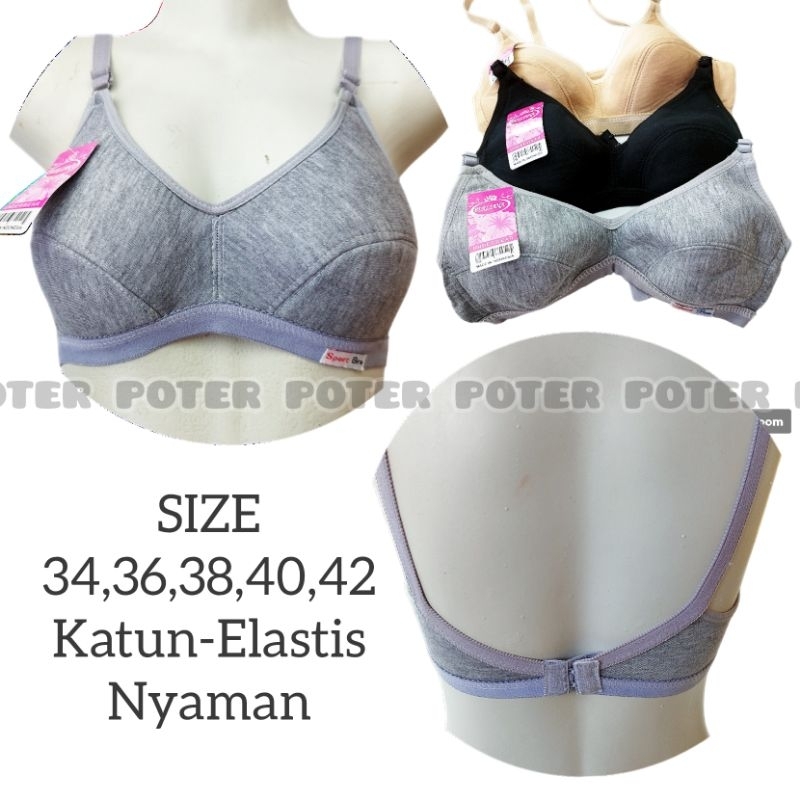Jual 3 bra BH sport wanita dewasa 34 36 38 40 42 jumbo size tanpa kawat busa cup katun kait 2 3 ...