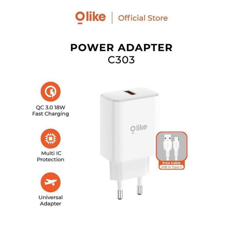 Jual POWER ADAPTER FAST CHARGING 3A + KABEL TYPE C OLIKE C303 | Shopee ...