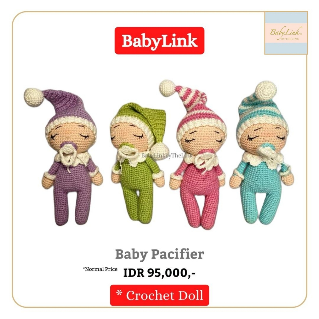 Jual BONEKA CROCHET DOLL, RAJUTAN, BABY PACIFIER, 100% COTT, 25CM ...