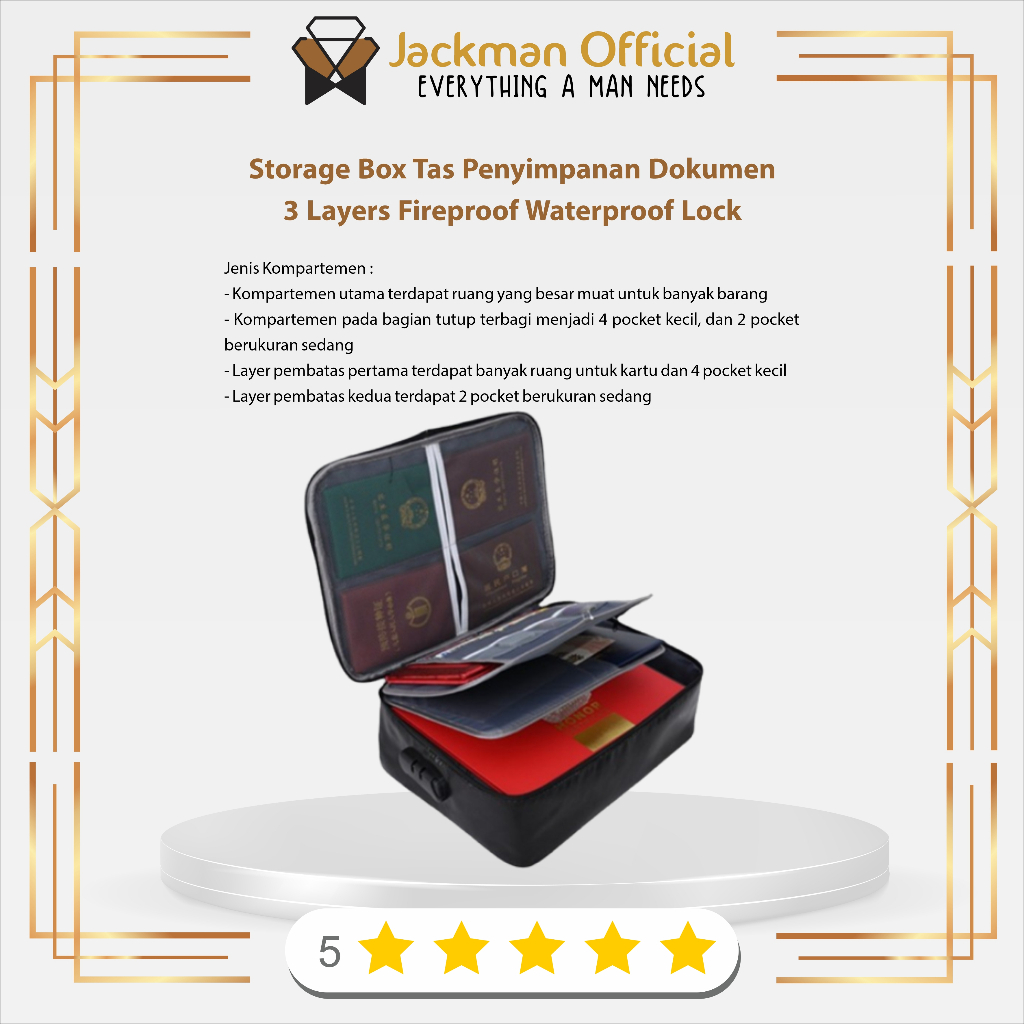 Jual Storage Box Tas Penyimpanan Dokumen 3 Layers Fireproof Waterproof ...