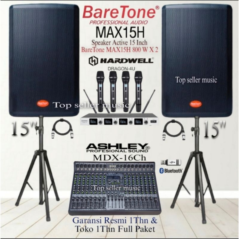 Jual Paket Sound System Speaker Aktif BareTone MAX15H 4 Mic Hardwell Dragon Mixer 16Channel ...