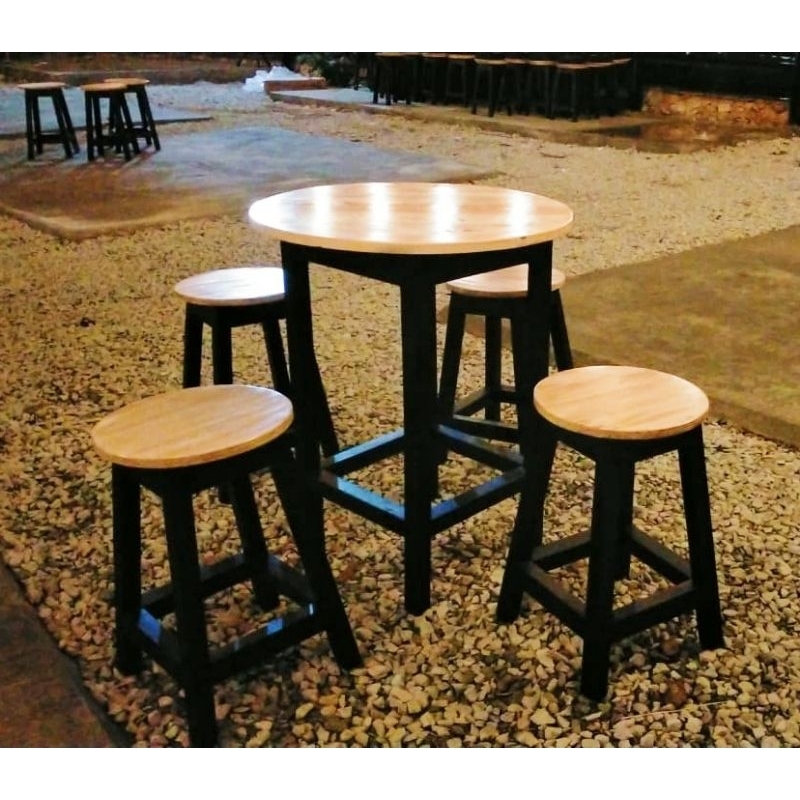 Jual meja bulat set +4kursi 60×60×75cm full kayu Pinus jati Belanda ...