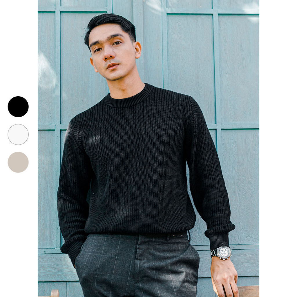 Jual Gomuda Sweater Rajut Pria Crewneck Cord | Shopee Indonesia