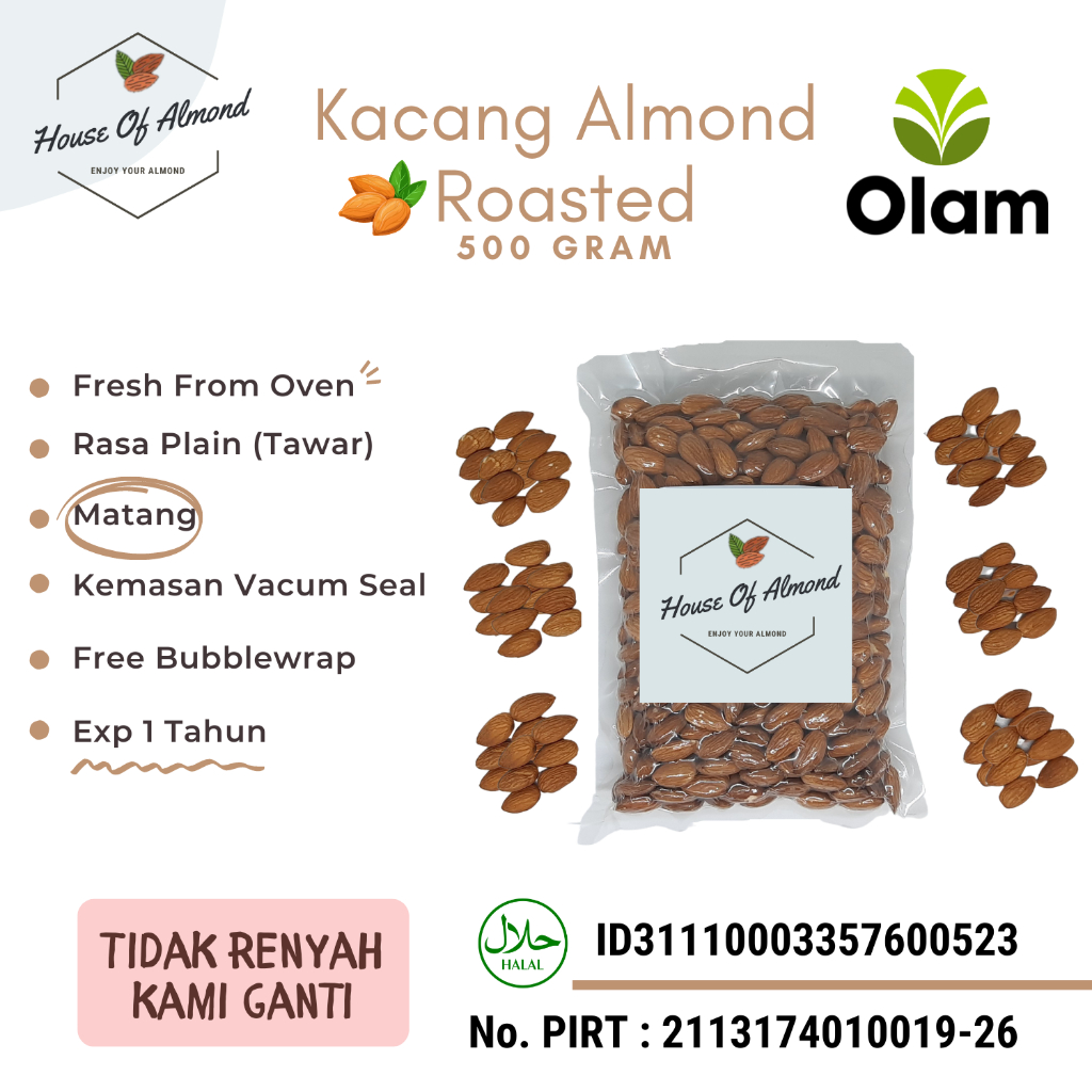 Jual Kacang Almond Roasted (Panggang) 500gr Olam | Shopee Indonesia