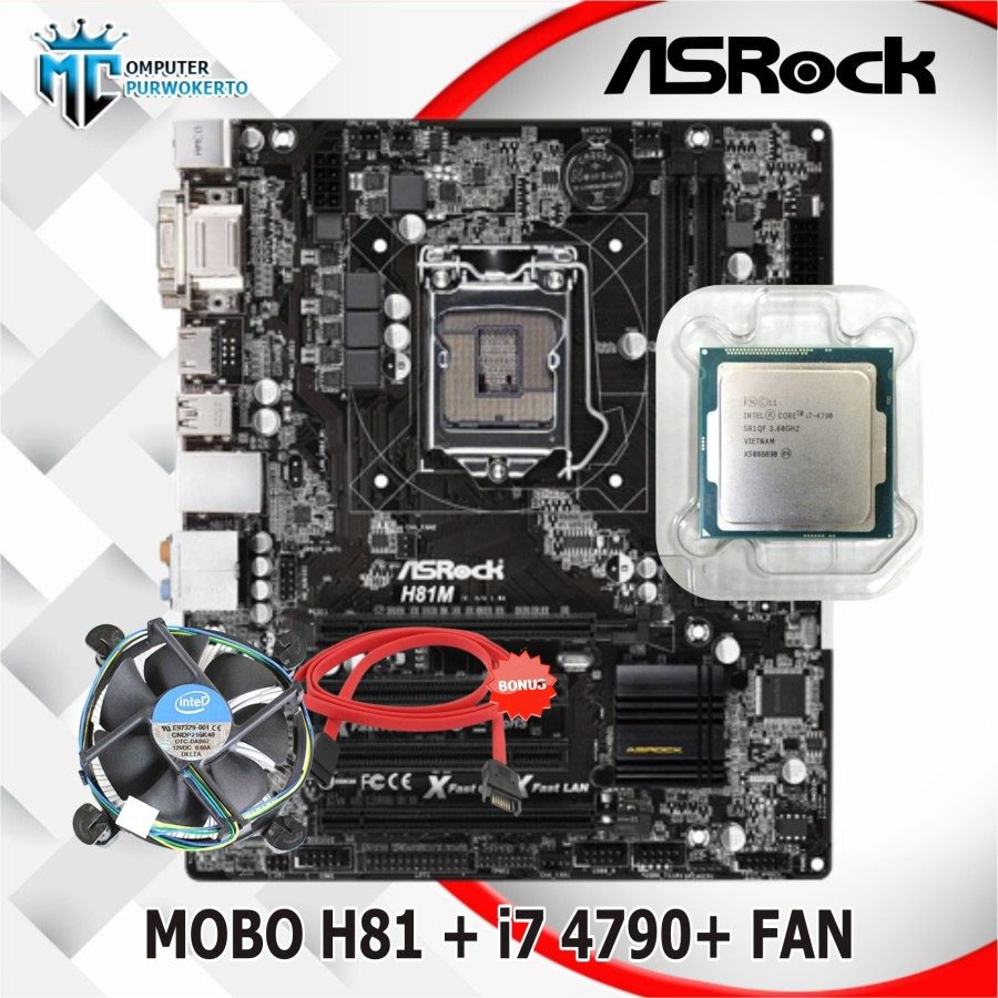 Jual Mainboard H81 LGA1150 Asrock + CORE i7 4790 + Fan | Shopee Indonesia