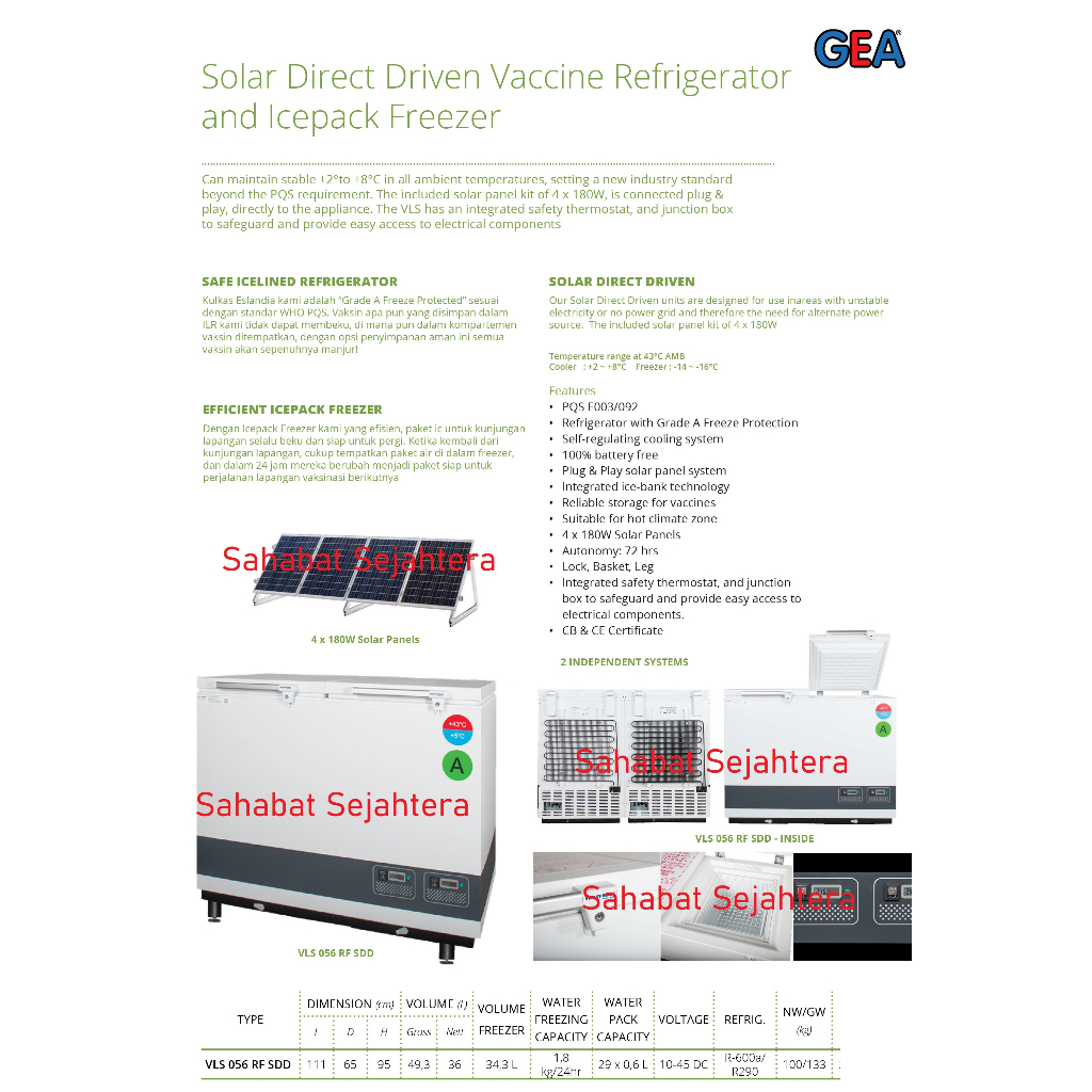 Jual GEA Solar Direct Driven Vaccine Refrigerator VLS-056-RF-SDD Kulkas ...