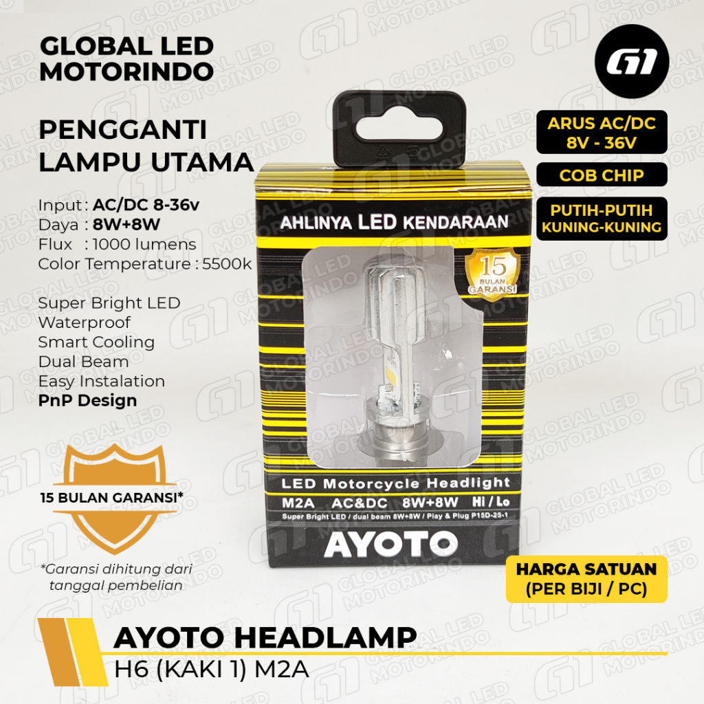 Jual AYOTO Lampu Depan Headlamp H6 Kaki 1 LED M2A AC DC Motor Matic / Bebek | Shopee Indonesia