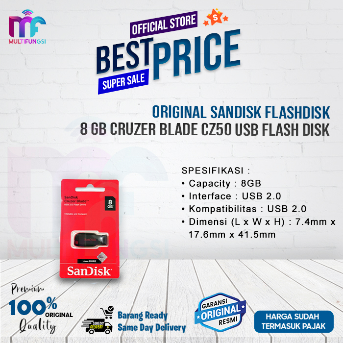Jual ORIGINAL SANDISK FLASHDISK 8GB CRUZER BLADE CZ50 USB FLASH DISK 8 ...
