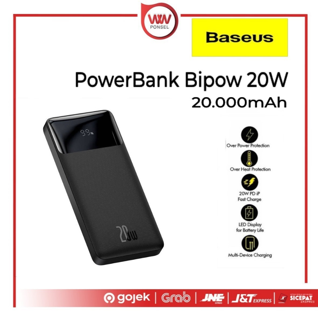 Jual Baseus Bipow Powerbank Fast Charging 20000mAh 20W (BS-AC-PPDMLL2W) | Shopee Indonesia