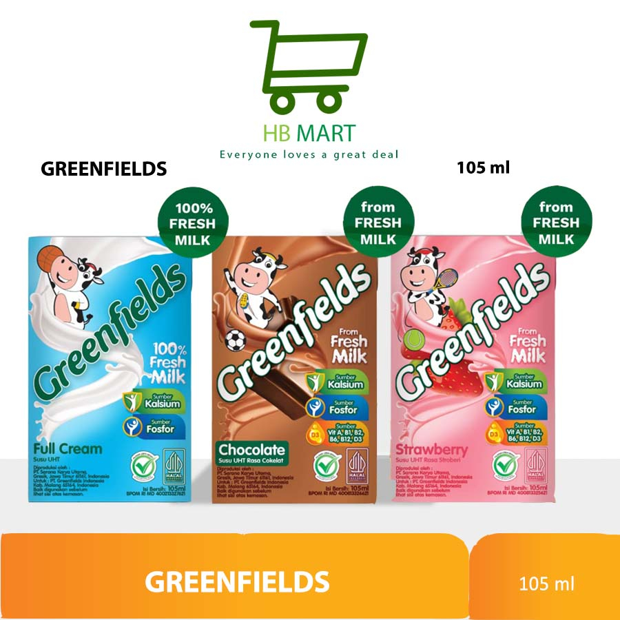 Jual Greenfields Susu UHT Cokelat Malt /Stroberi /Full Cream 105 ML ...