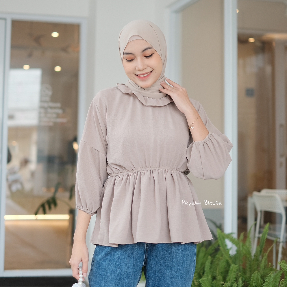 Jual OLLA BLOUSE POLOS KERUT PINGGANG / MYRA TOP BLOUSE / SITA PEPLUM BLOUSE | Shopee Indonesia