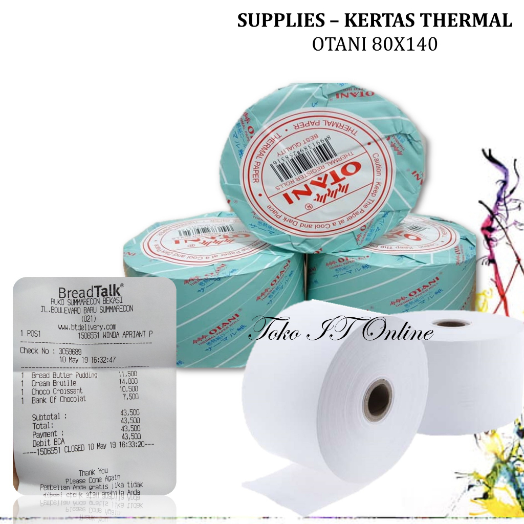 Jual Thermal Otani 80x140 Kertas Struk Thermal Struk ATM 79x140 Merk ...