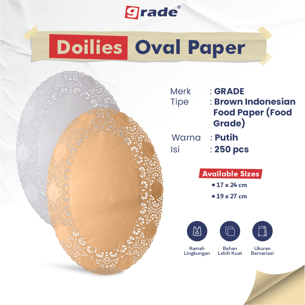 Jual GRADE Doilies Paper Oval Kertas Renda Alas Kue 1 Pack Isi 250 Pcs ...