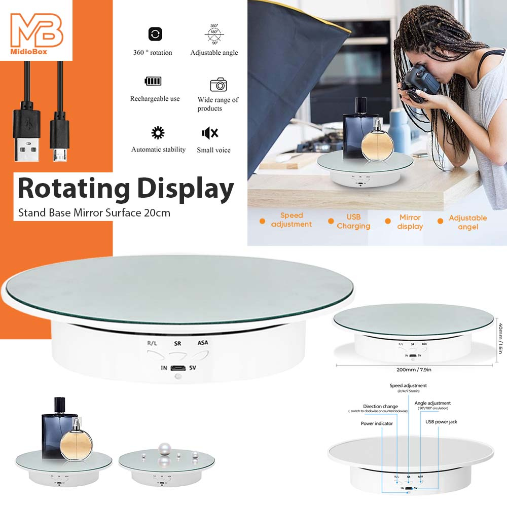 Jual Turn Table Display Table Rotary Rotasi 360 Plus Kaca Diameter 20cm ...