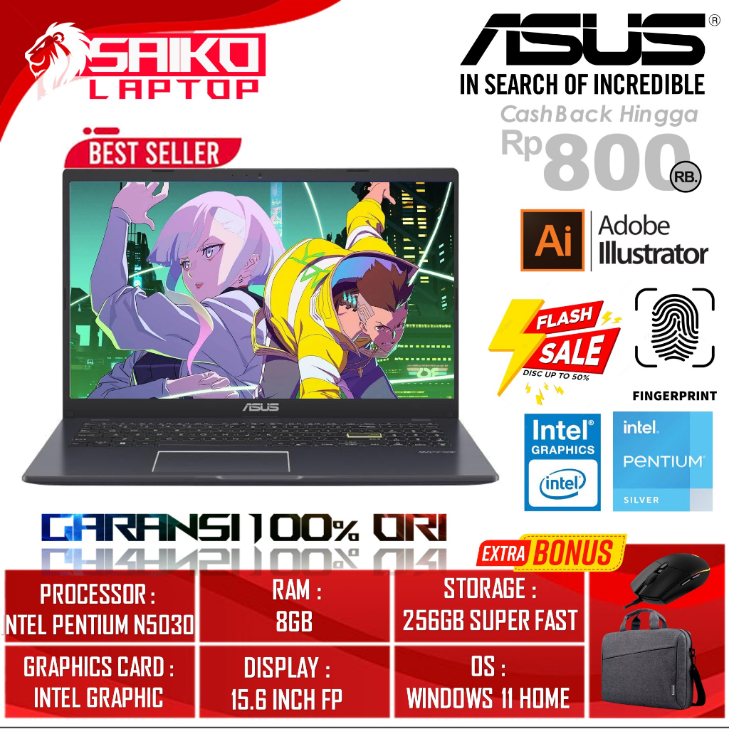 Jual LAPTOP SLIM MURAH ASUS VIVOBOOK E510MA INTEL PENTIUM SILVER N5030 ...