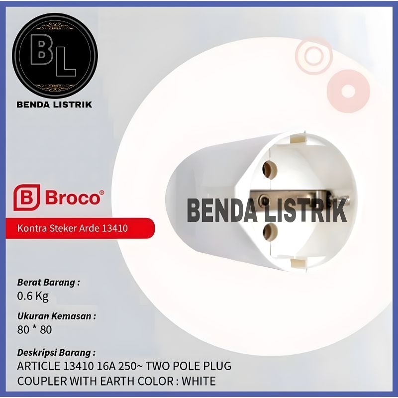 Jual Contra Steker Arde Bulat 13410 Putih Broco Two Pole Plug Coupler ...