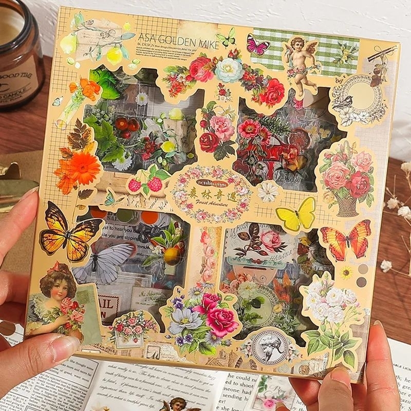 Jual 100 Lembar Sticker PET Buterfly Forest Flower Vintage Scrapbook ...