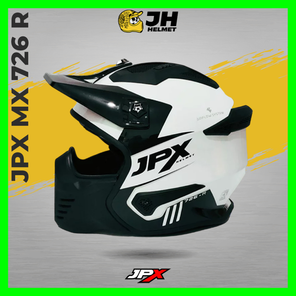 Jual Helm JPX MX 726R Solid White Pearl Black | Helm Full Face | JUAL ... Jual Helm JPX MX 726R Solid White Pearl Black | Helm Full Face | JUAL ...