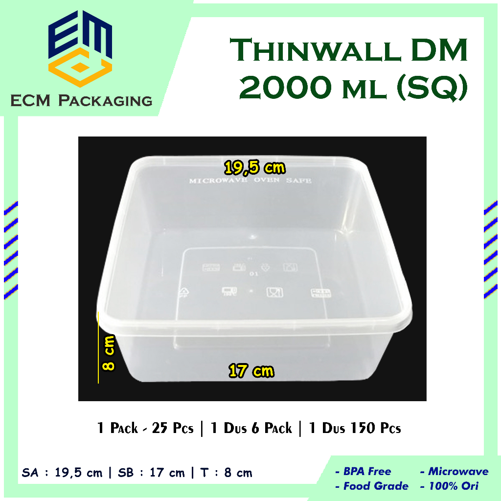 Jual 25PCS THINWALL DM 2000ML SQUARE (SQ) | Thinwall Kotak Besar ...
