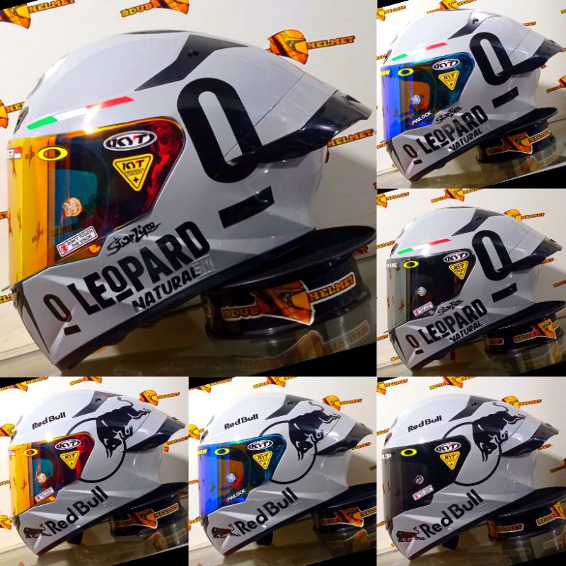 Jual HELM FULL FACE TT-COURSE SOLID GREY GOLSSY STIKER LEOPARD/RED BULL ...