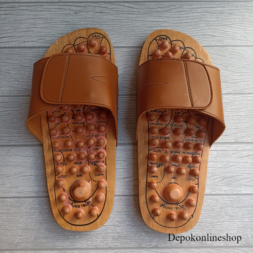 Jual Sandal Refleksi Telapak Kaki Kayu Sendal Rematik Akupuntur Terapi Kesehatan Slop Pria ...