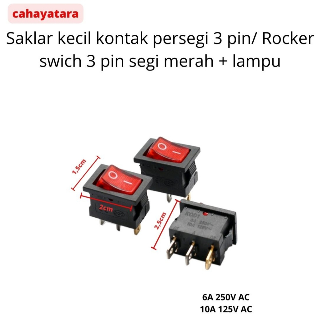 Jual SWITCH / SAKLAR 3 PIN ON OFF - ADA INDIKATOR NYALA MERAH - 3PIN ...