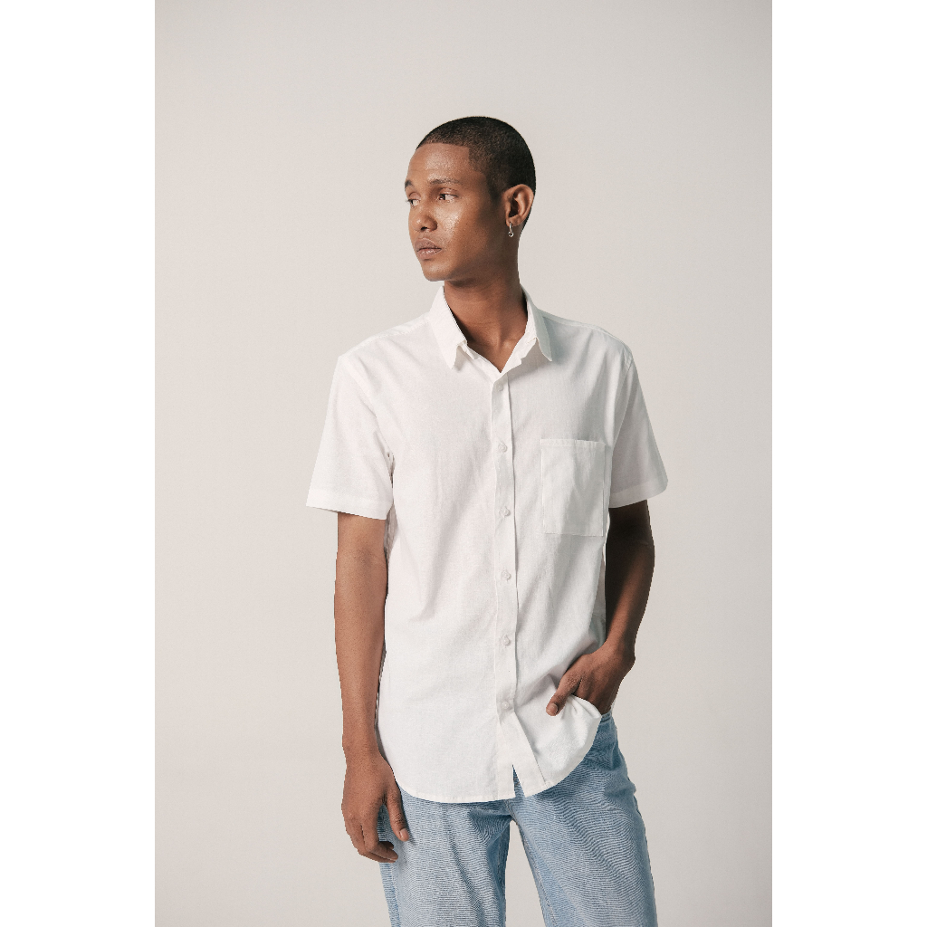 Jual LARUSSO Big Size Kemeja Pendek Pria Cotton Linen Two Way Collar ...