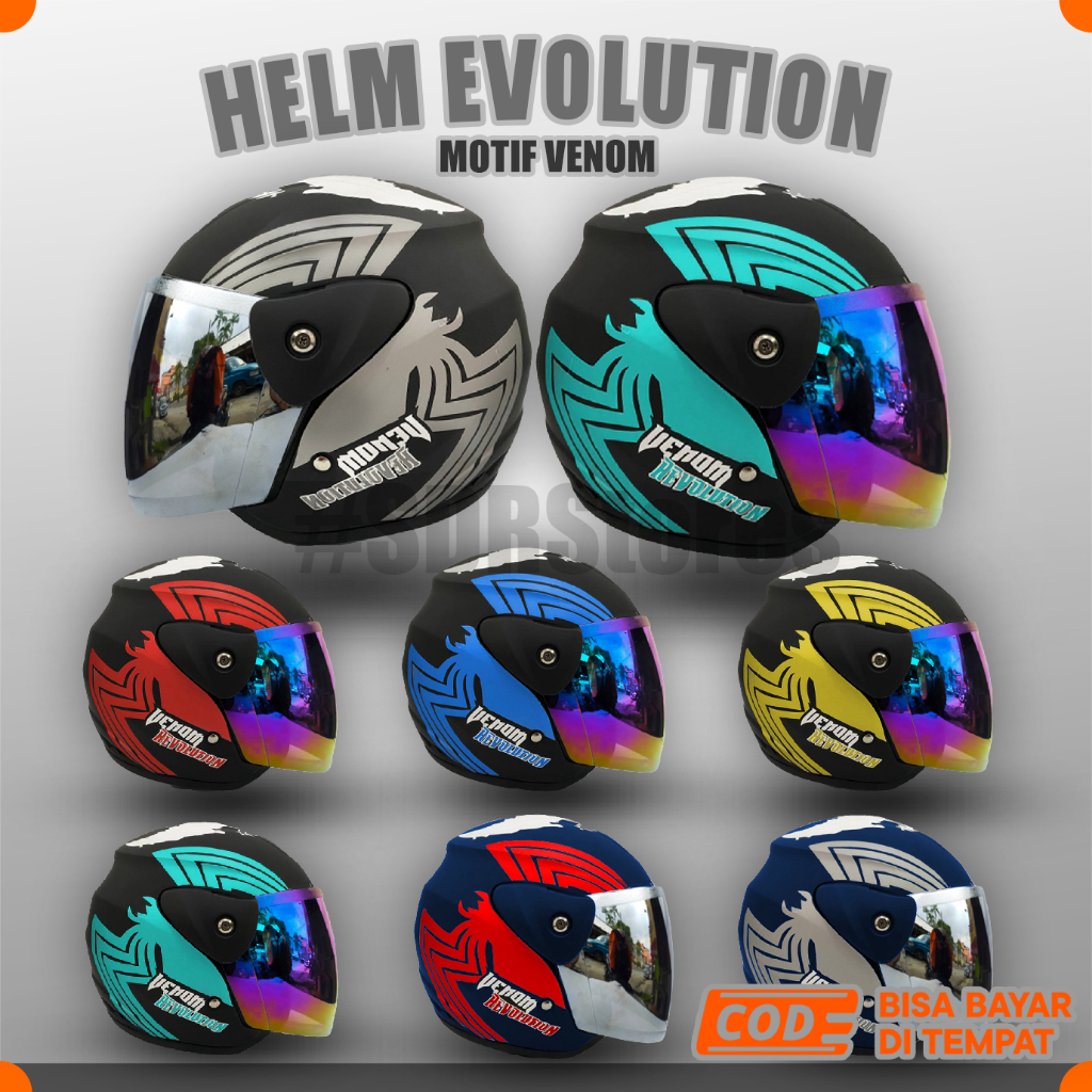 Jual HELM REVOLUTION MOTIF VENOM HELM HALF FACE EVO MOTIF TERBARU ...