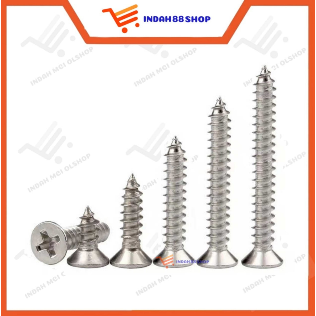 Jual Sekrup Baut Cacing / Sekrup JF (+) Kepala Rata / Tapping Screw ...