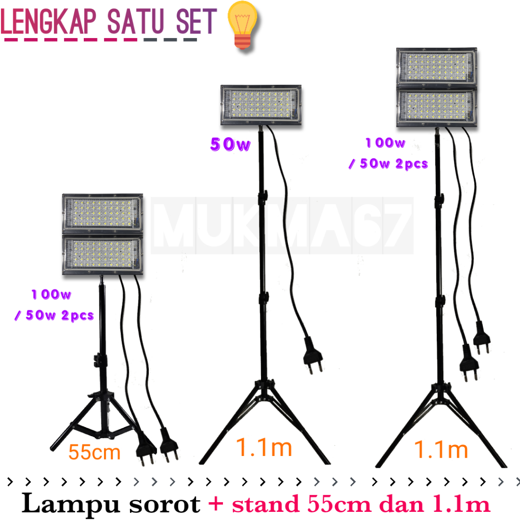 Jual Lampu sorot stand/tripod 55cm dan 110cm 50w 100w lengkap satu set | Shopee Indonesia