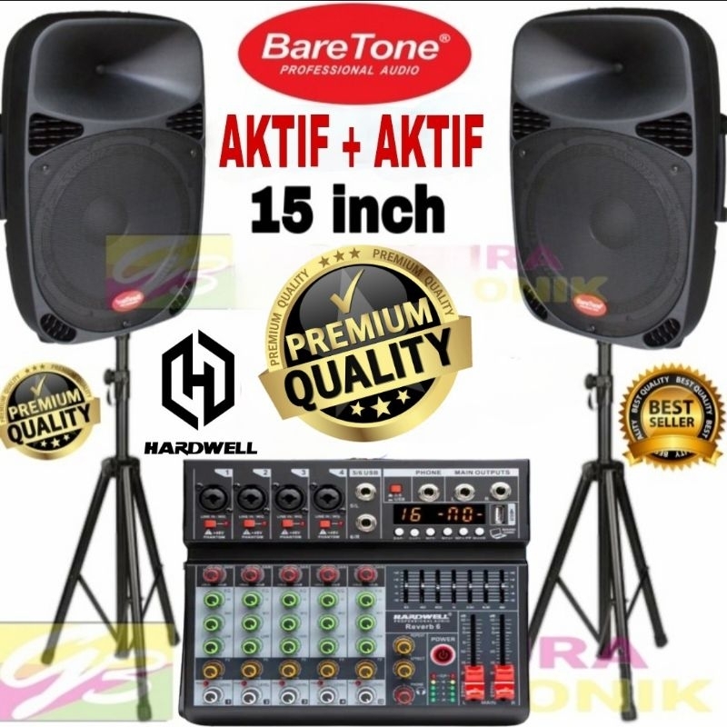 Jual Paket Speaker Aktif Baretone 15 inch 15MB mixer Hardwell bluetooth outdoor indoor sound ...