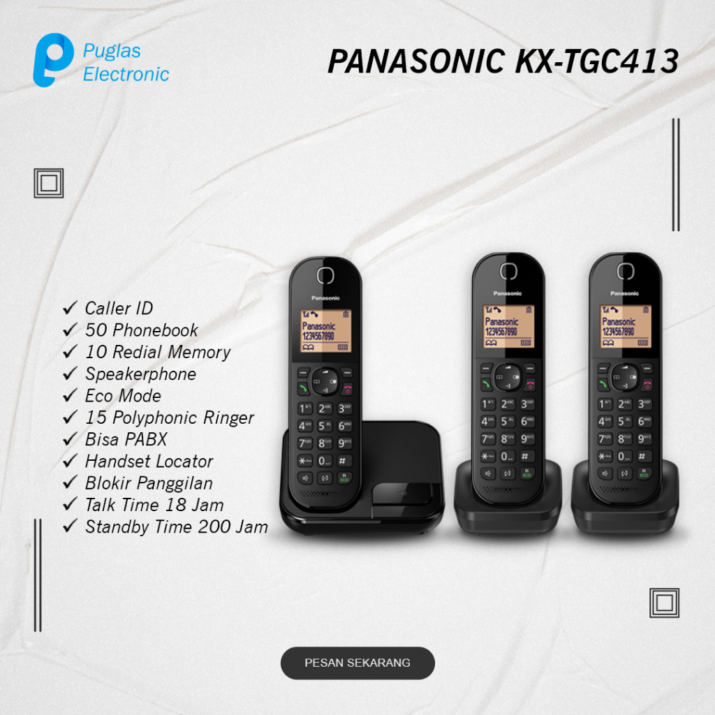 Jual Pesawat Telepon Wireless Panasonic KX-TGC413 Telephone Cordless Rumah Kantor Indihome ...