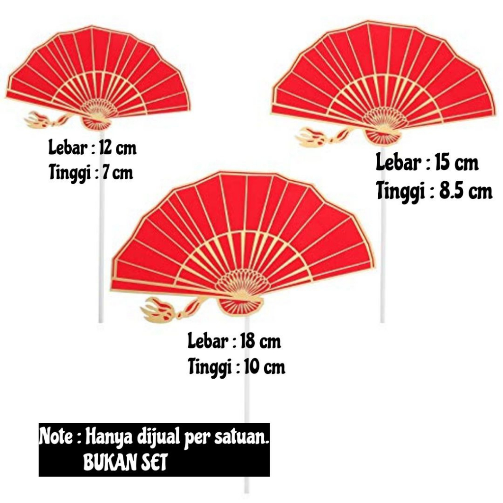 Jual TOPPER CAKE BENTUK KIPAS PAPER MERAH DAN GOLD /CAKE TOPPER KIPAS ...