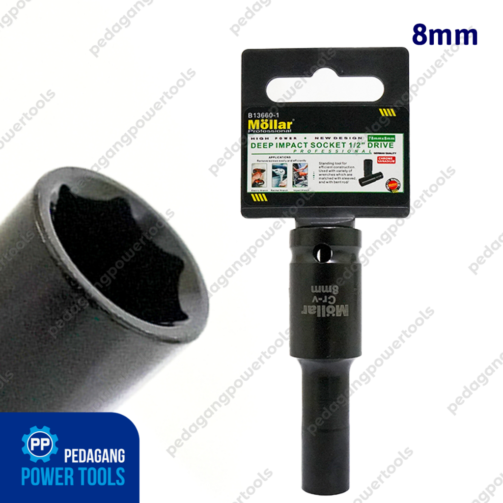 Jual MOLLAR Mata Sok Panjang 8 mm Impact Wrench Deep Socket 1/2" Shock ...